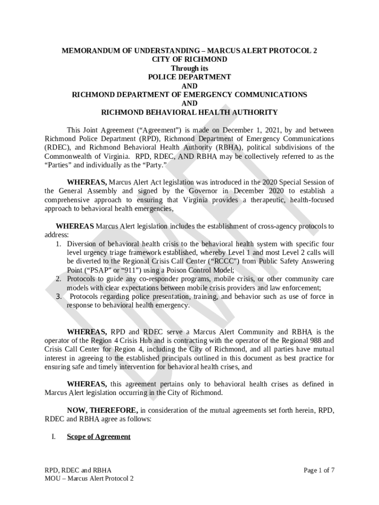 MEMORANDUM OF UNDERSTANDING - MARCUS ALERT PROTOCOL 2 - dbhds virginia ...
