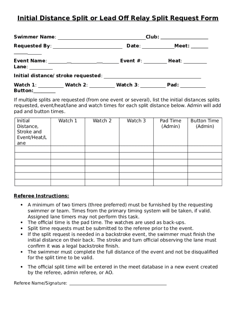 Initial Distance Split or Lead Off Relay Split Request Doc Template ...