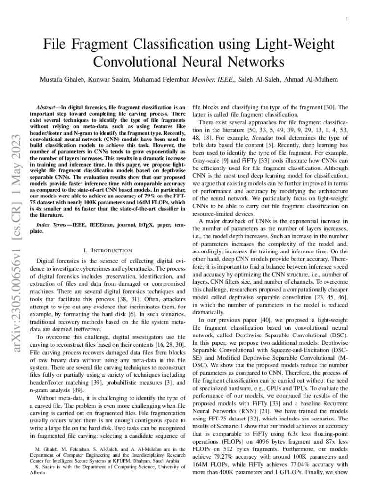 Fillable Online File Fragment Classification Using Light Weight Convolutional Fax Email
