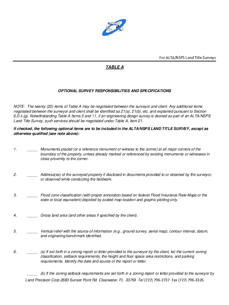 Fillable Online What Can Be Requested On An ALTA Survey Table A? Fax ...