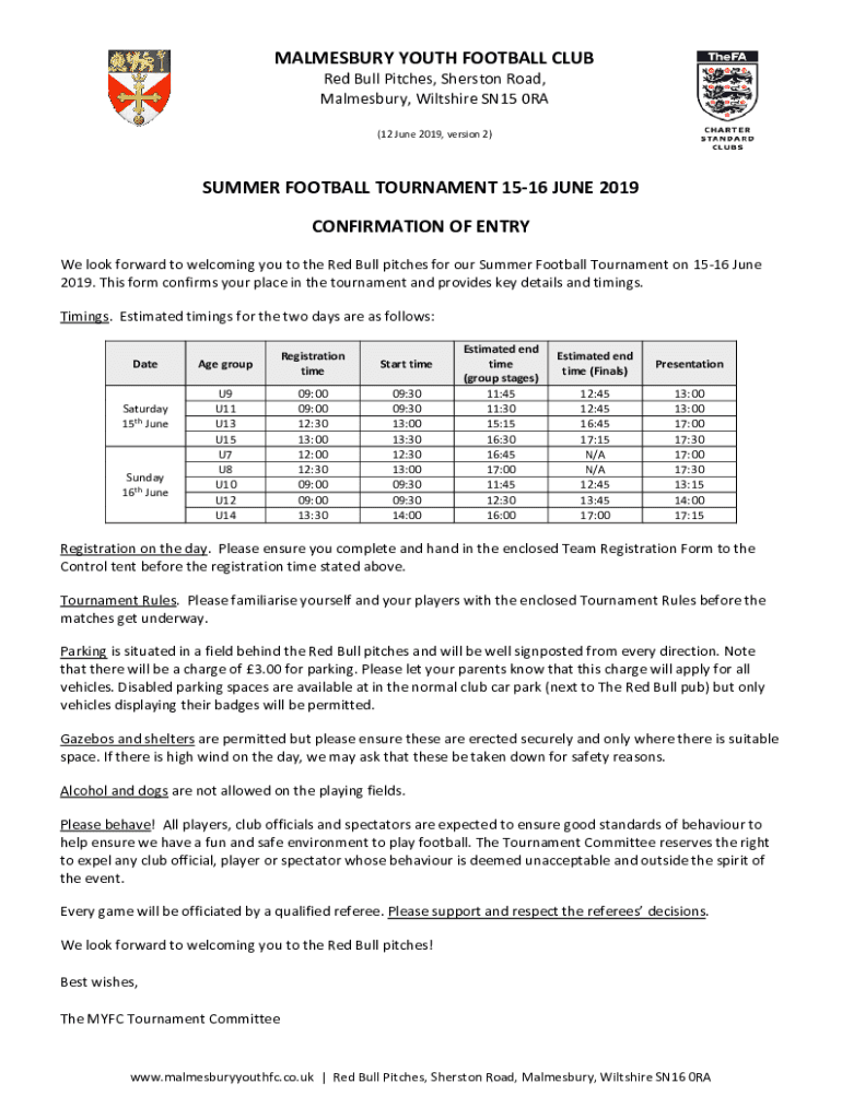 Fillable Online ACKNOWLEDGEMENT OF ENTRY This form confirms your place ...