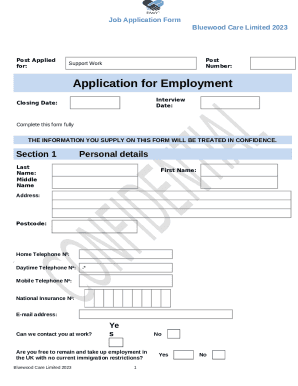 Care & Support Worker Job Application Doc Template | pdfFiller