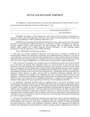 Sample Mutual Non-Disclosure Agreement with ... Doc Template | pdfFiller