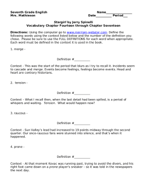 Vocabulary and word list from 'Stargirl' by Jerry Spinelli Doc Template ...