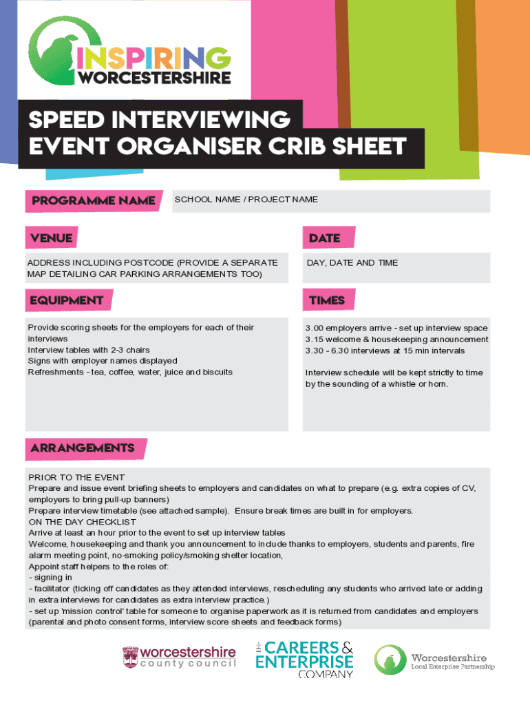 Fillable Online Speed Interviewing EVENT ORGANISER CRIB SHEET Fax Email ...