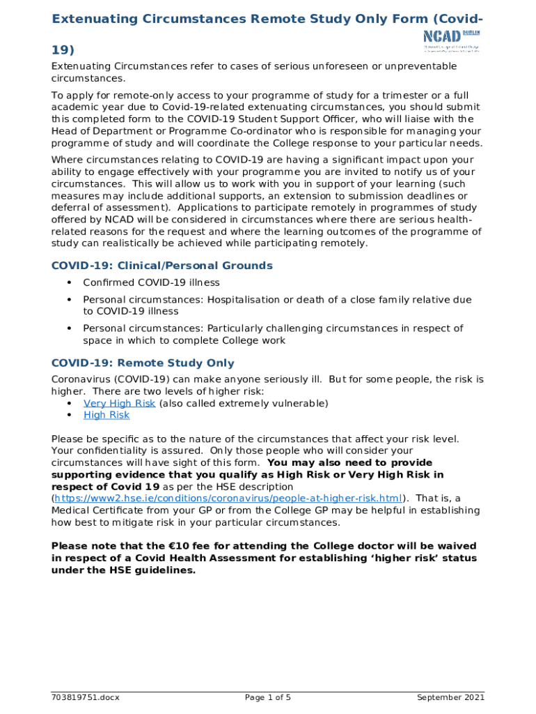 Extenuating Circumstances Remote Study Only Doc Template | pdfFiller