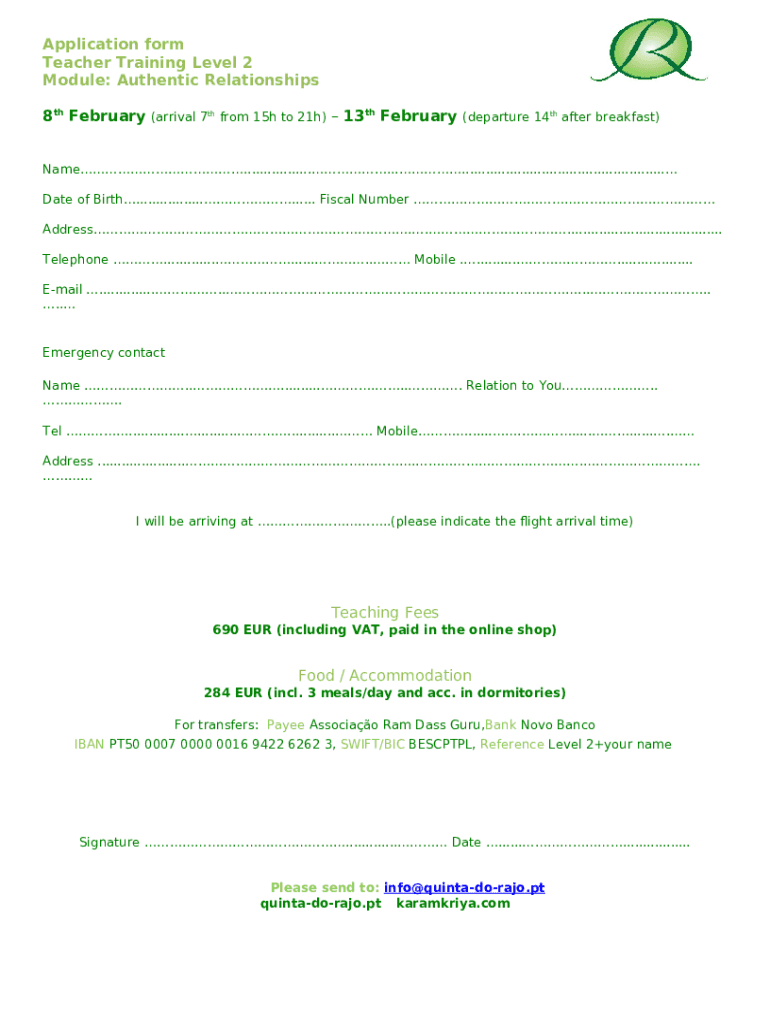 Application for level 2 Teacher Training Doc Template | pdfFiller