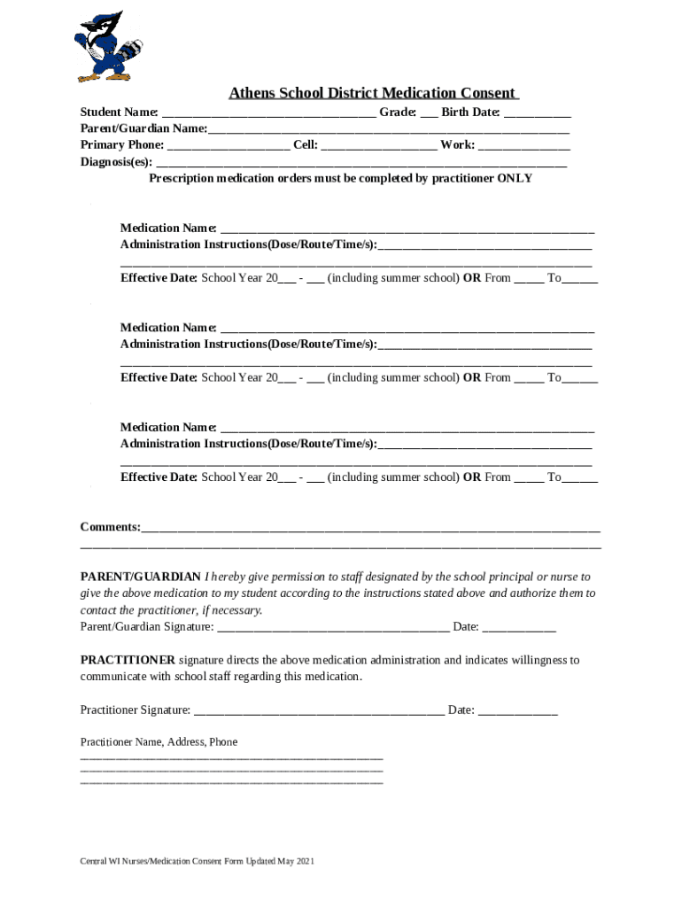 Permission for Prescribed Medication Doc Template | pdfFiller