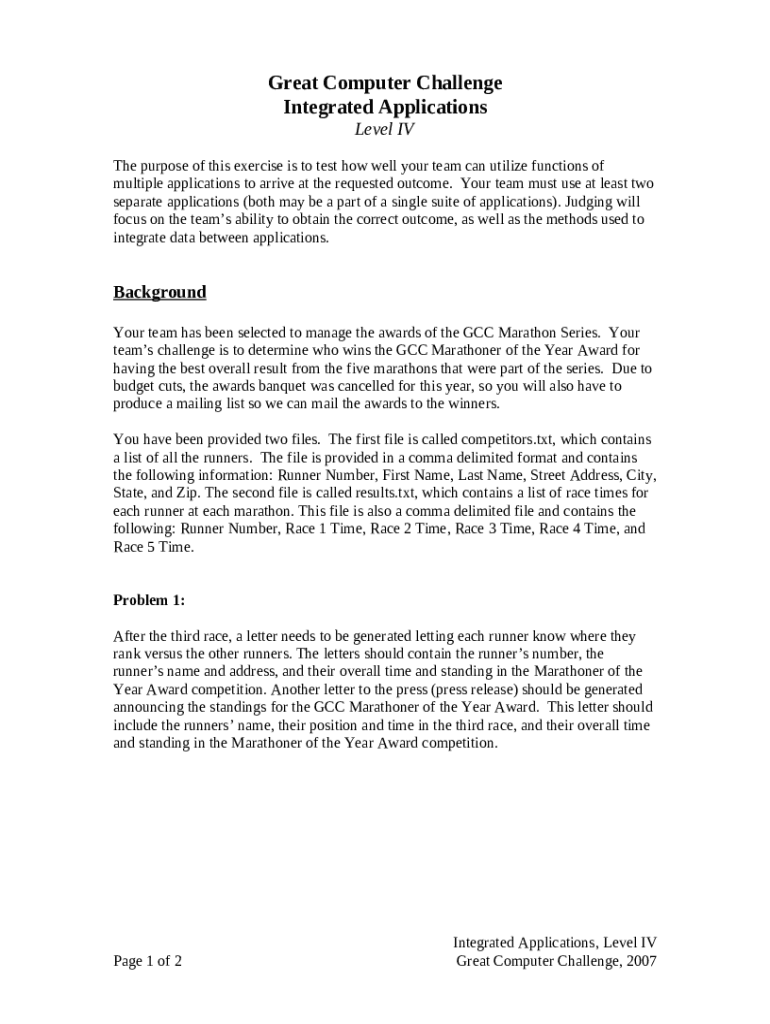 Great Computer Challenge Integrated Applications Level IV - education ...