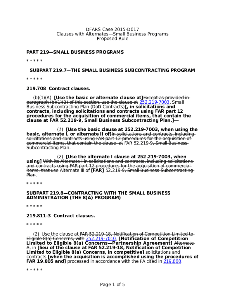 Clauses with Alternates-Small Business Programs Doc Template | pdfFiller