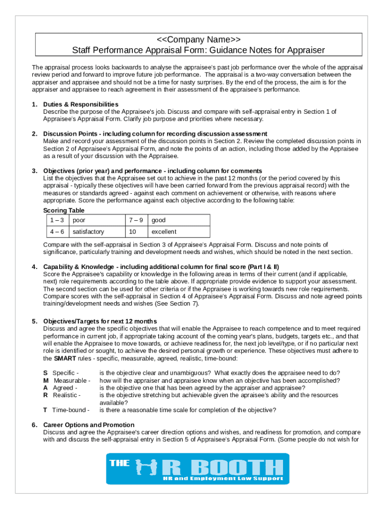 Staff Appraisal Guidance Notes for Appraiser Doc Template | pdfFiller