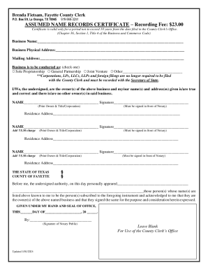 Fillable Online ASSUMED NAME RECORDS CERTIFICATERecording Fee Fax Email ...