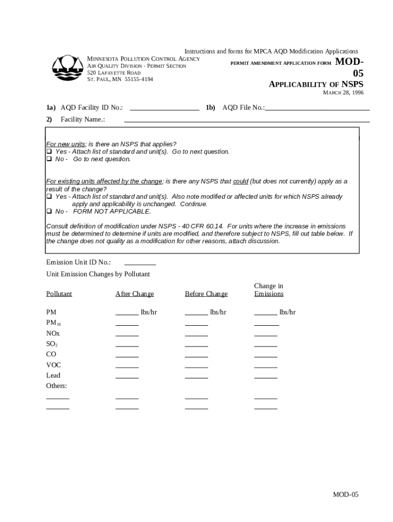 Draft Instructions and s for MPCA AQD Modification Applications Doc Template | pdfFiller
