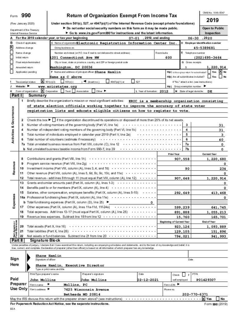 Fillable Online 2019 Tax Return Documents (Electronic Registratio) Fax ...