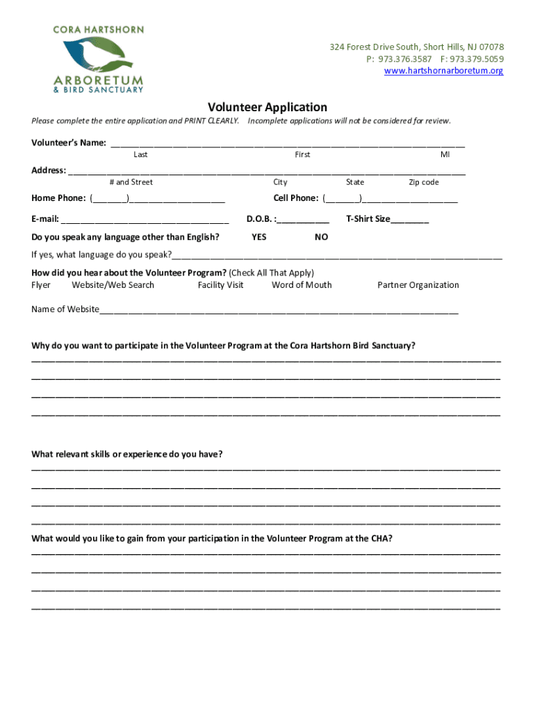 Fillable Online Cora Hartshorn Arboretum and Bird Sanctuary - Short ...