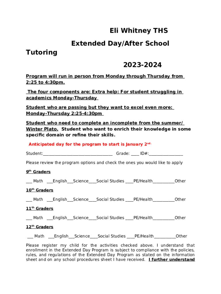Application for Extended Day 2023-2024 Blank Doc Template | pdfFiller