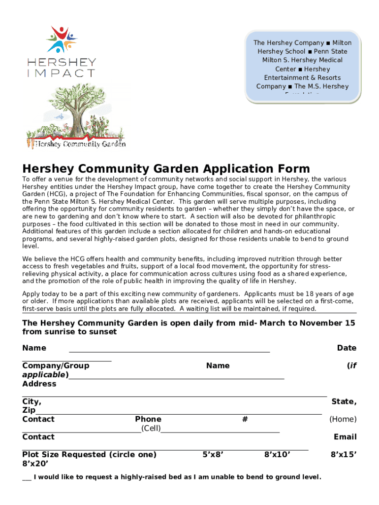Hershey Community Garden Application Doc Template | pdfFiller