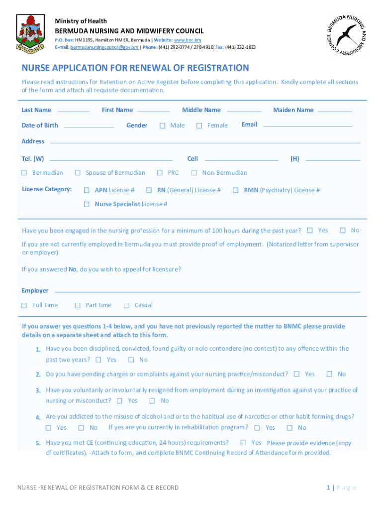 Fillable Online NURSE -RENEWAL of REGISTRATION FORM & CE Record Fax ...