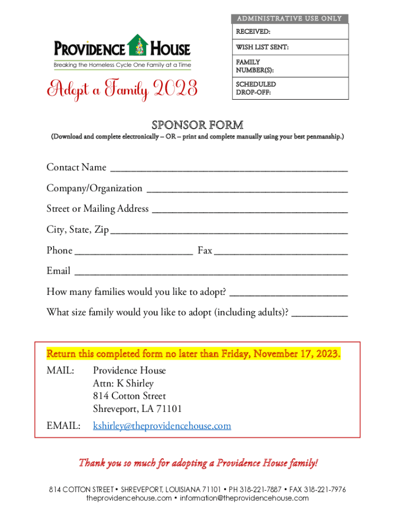 Fillable Online Adopt a Family Application Form - Fill Out and Sign ...