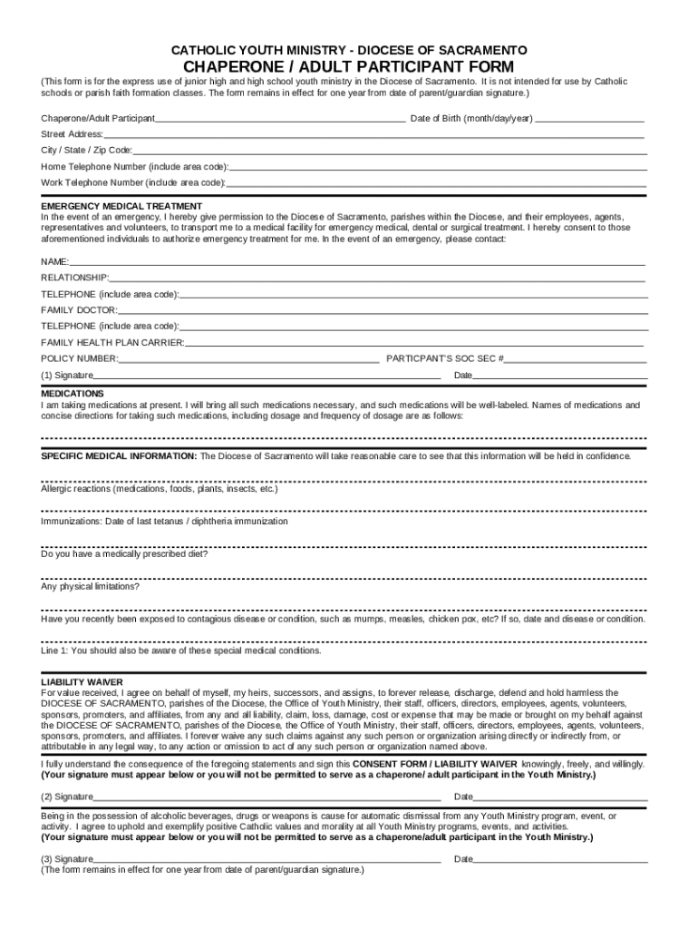 CHAPERONE / ADULT PARTICIPANT Doc Template | pdfFiller