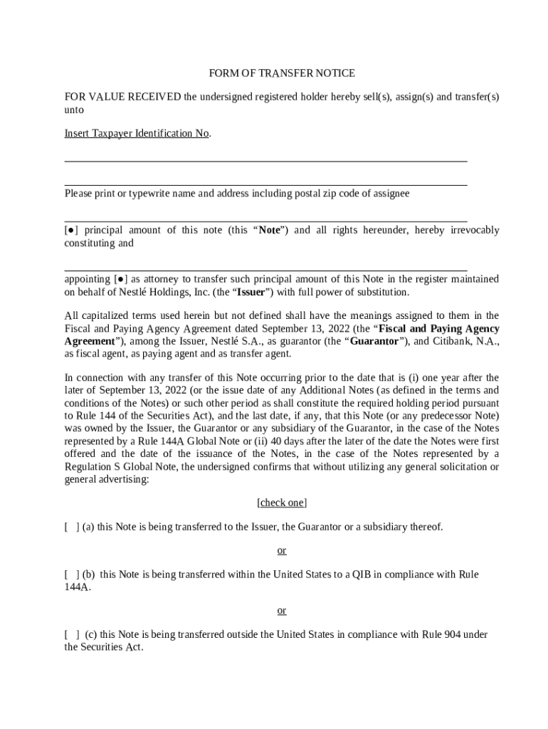 of Transfer Notice Sample Clauses Doc Template | pdfFiller
