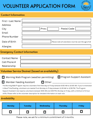 Fillable Online Levels of Participation - VOLUNTEER APPLICATION FORM ...