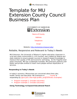 Template for MU Extension County Council Business Plan ... - extension ...