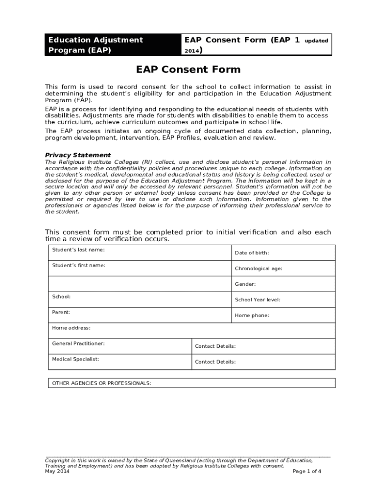Parent Consent . Parent Consent (EAP1) for the Education Adjustment ...