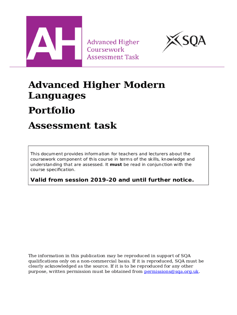 Advanced Higher Modern languages Portfolio Doc Template | pdfFiller