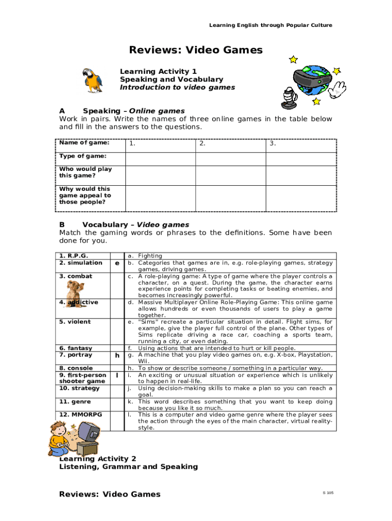 Fun ESL Games and Activities for Kids & Teens Doc Template | pdfFiller