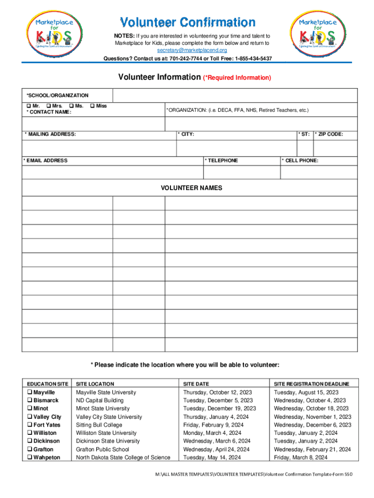Fillable Online Volunteer Confirmation Form 2023-2024 Fax Email Print ...