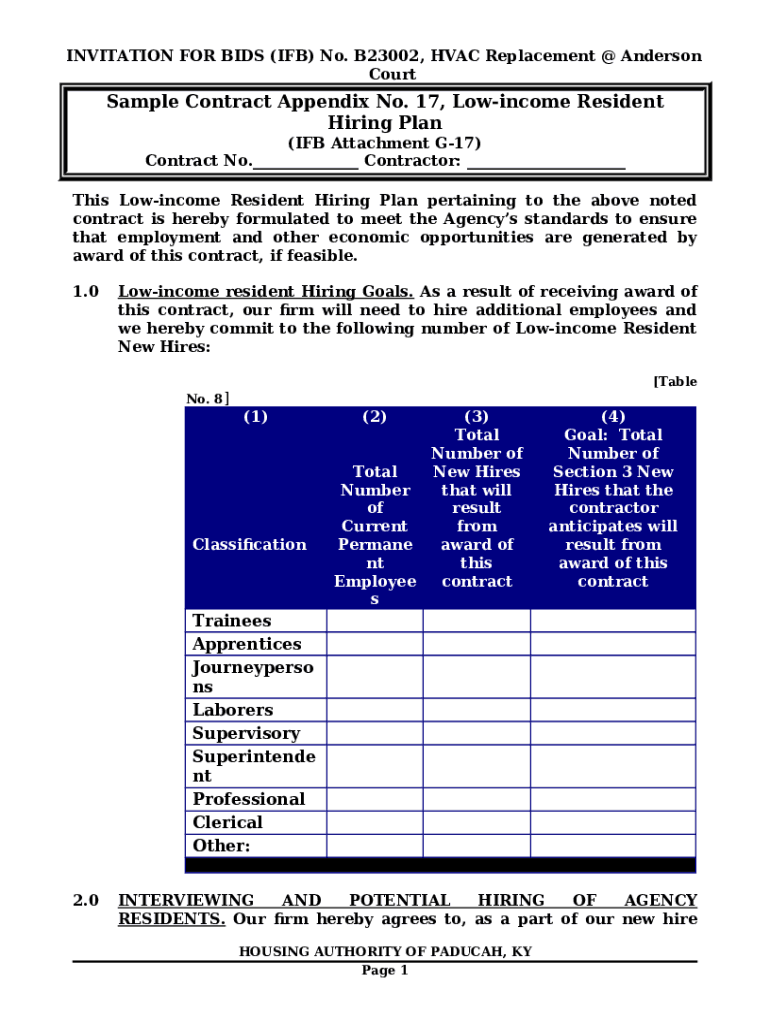 Sample Contract Appendix No. 11, Low-income Resident Hiring ... Doc ...
