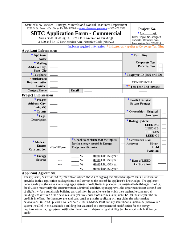 SBTC Application - Commercial Doc Template Doc Template | pdfFiller