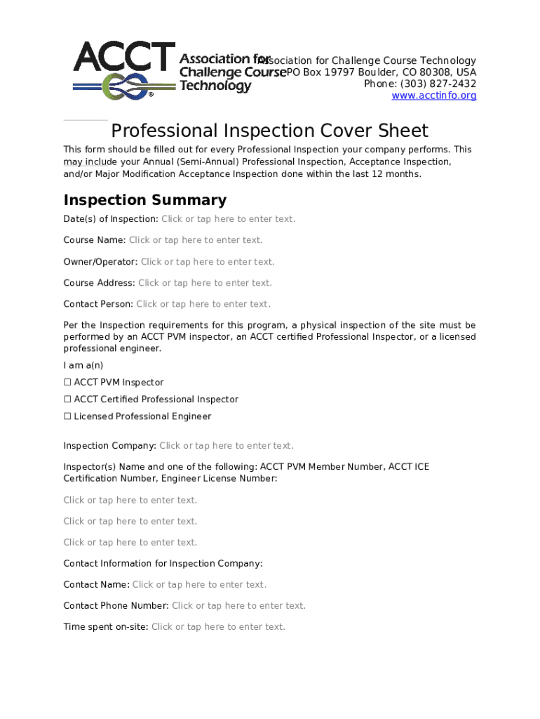 Professional Inspection Cover Sheet Doc Template | pdfFiller
