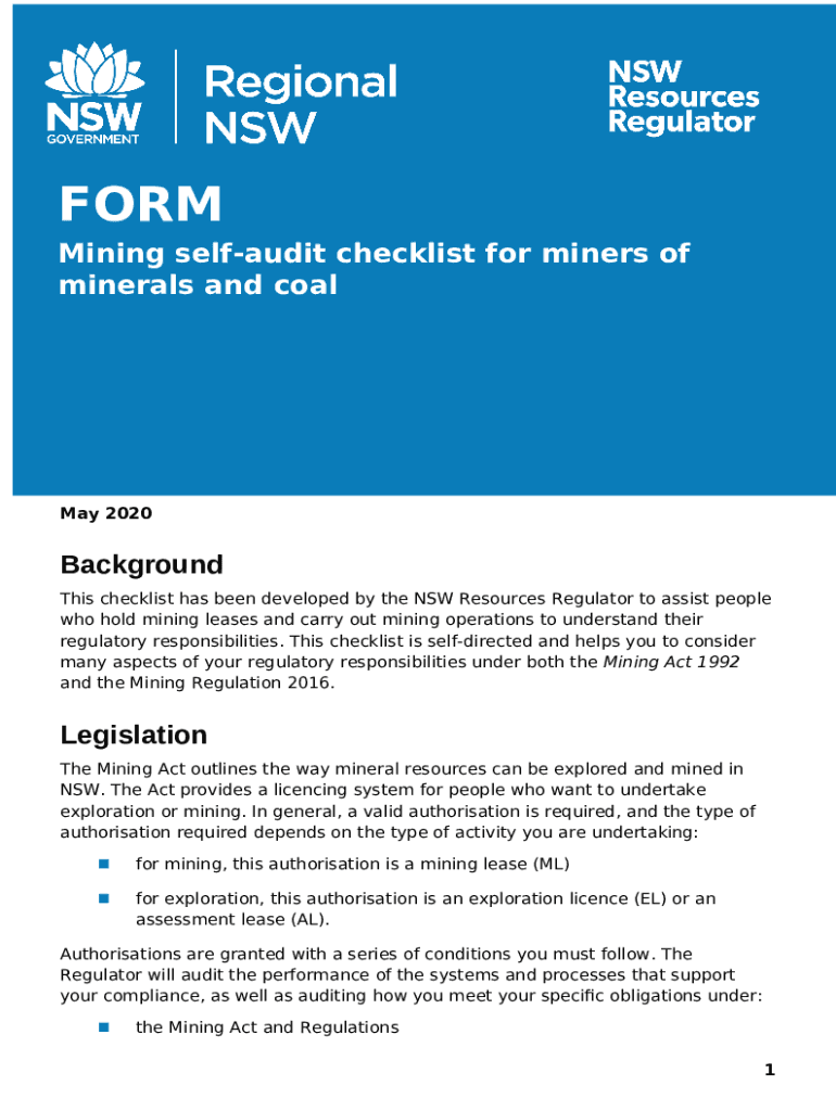 Mining self-audit checklist for miners of ... Doc Template | pdfFiller