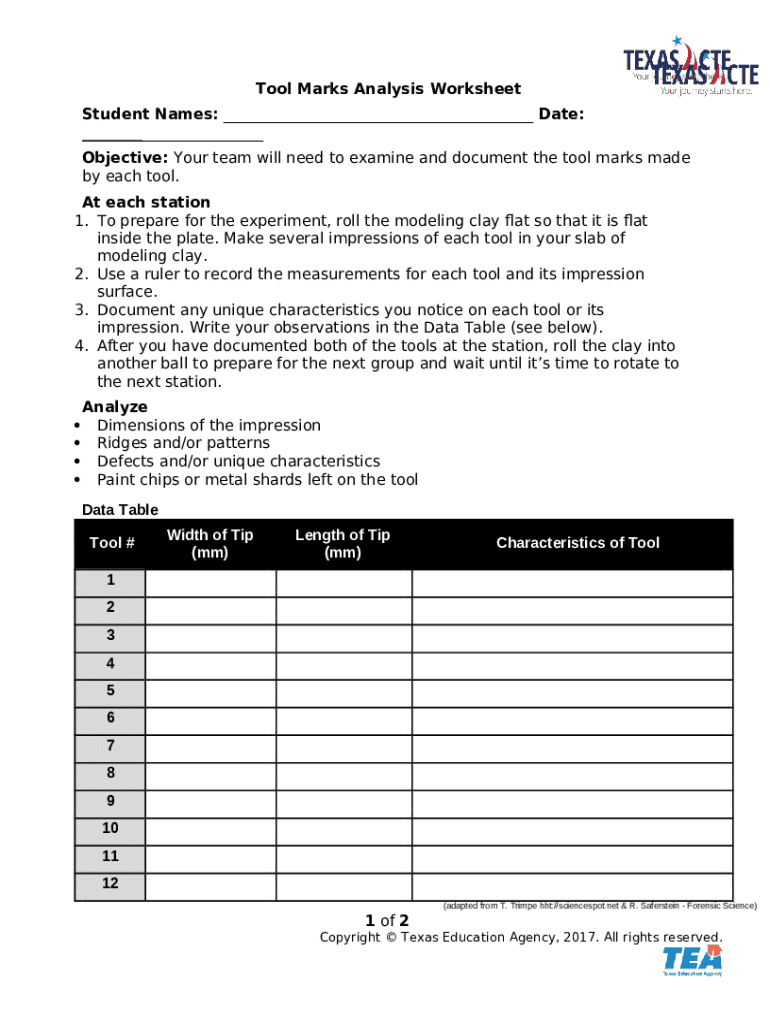 Tool mark Anlysis- Worksheet.pdf - Tool Mark Analysis Doc Template ...