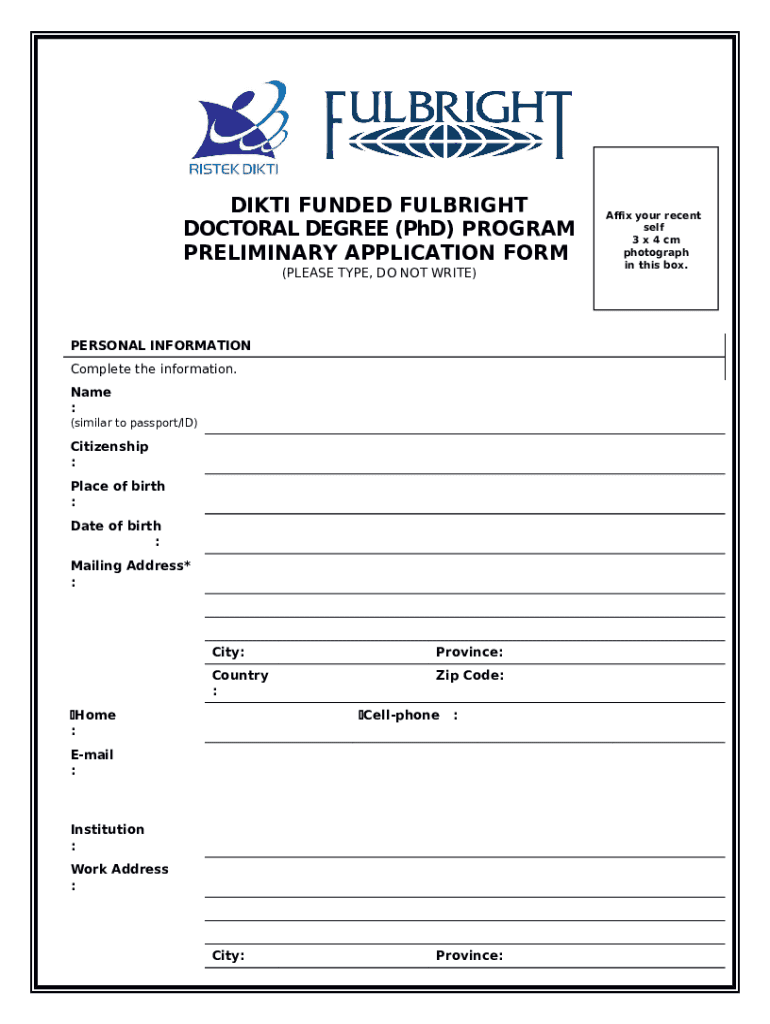DIKTI Fulbright SR Application PDFThesisTravel Visa Doc Template | pdfFiller