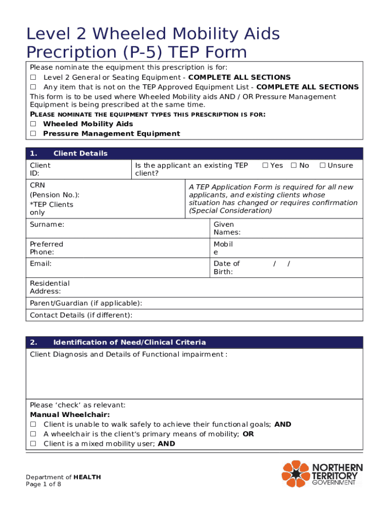 Level 2 Wheeled Mobility Aids Precription (P-5) TEP Doc Template ...