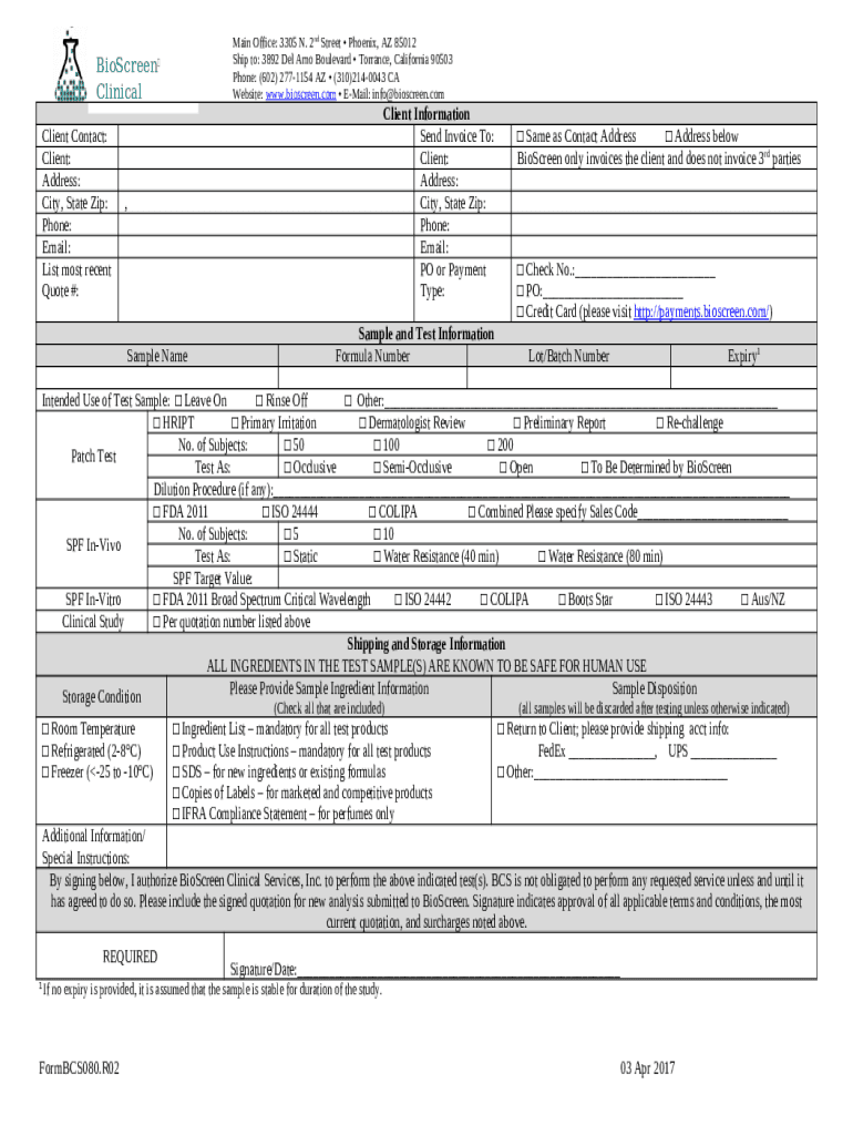 Clinical Sample Submission Doc Template | pdfFiller