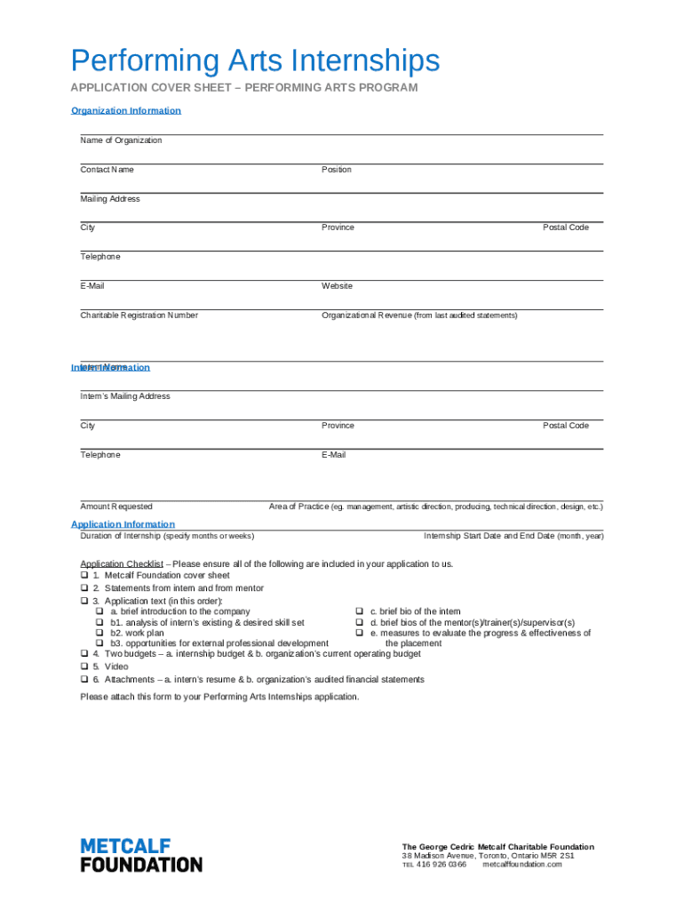 2023 Arts Internships Application Cover Sheet (Word) Doc Template | pdfFiller