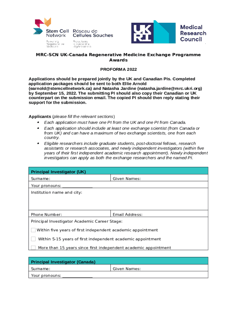 MRC SCN exchange programme application ( ... Doc Template | pdfFiller