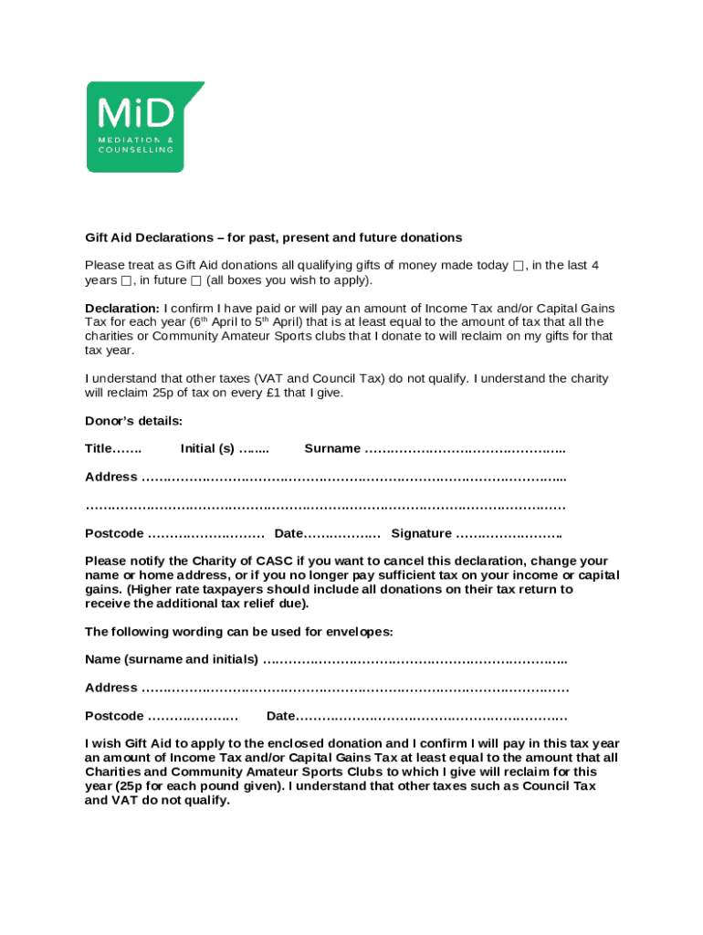 Charity Gift Declaration Doc Template | pdfFiller