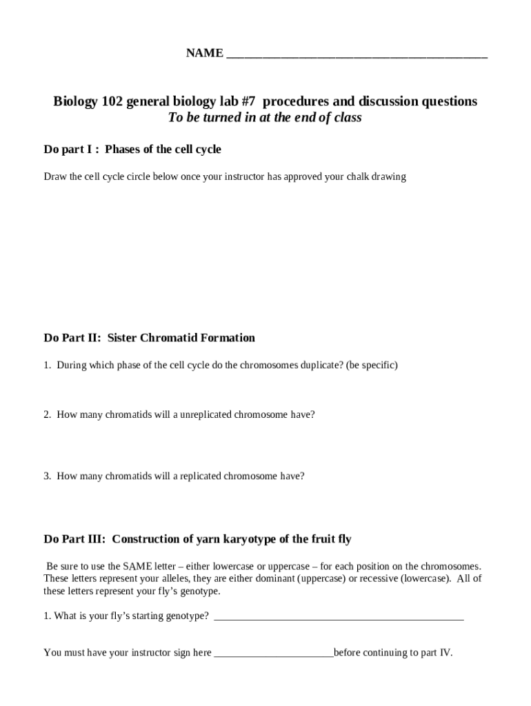 Biology 102 general biology lab procedures and discussion questions Doc ...