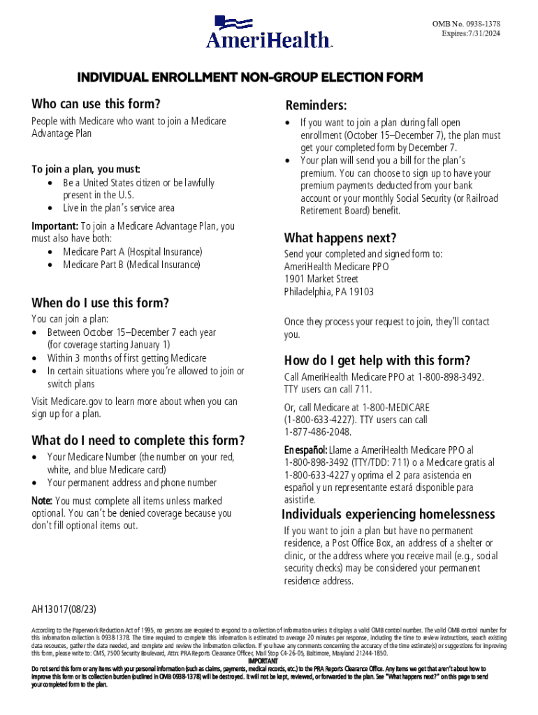 Fillable Online 2024 AmeriHealth PPO Enrollment Form Fax Email Print - pdfFiller