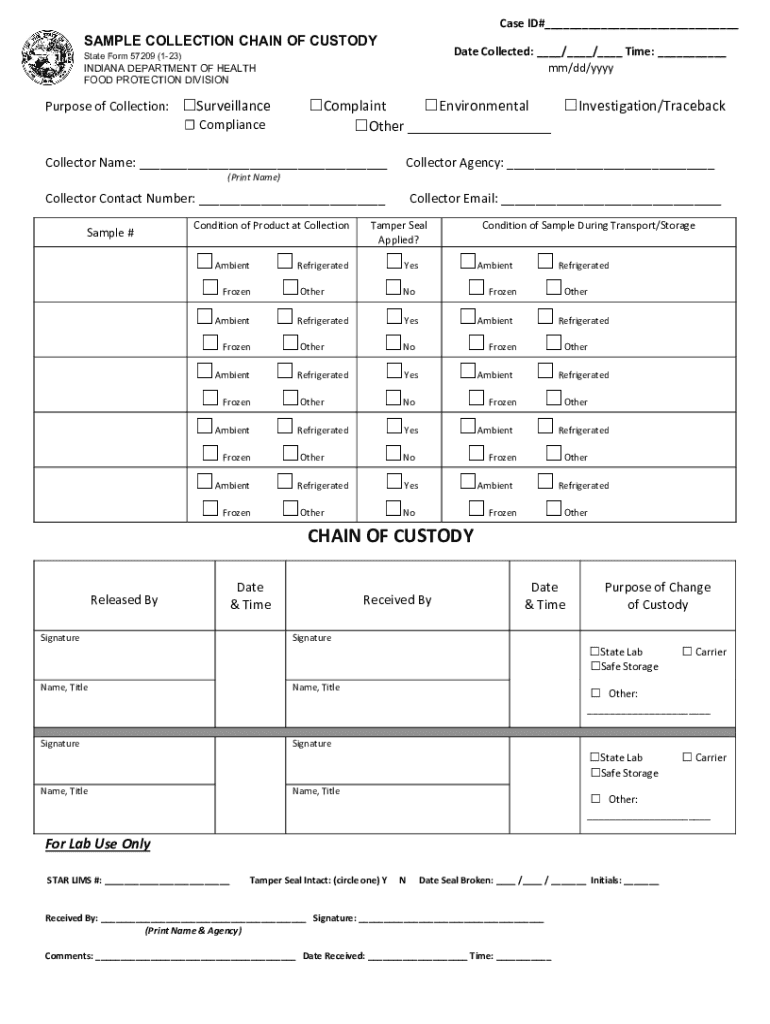 Fillable Online Indiana Department of Health Sample Collection Form Fax ...