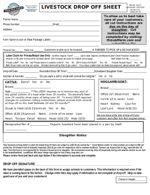 livestock drop off sheet Doc Template | pdfFiller