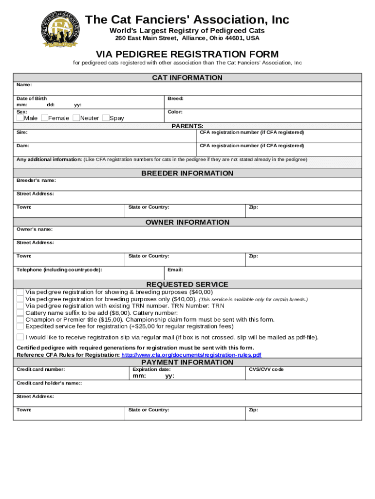 Cfa Pedigree - Fill and Sign Printable Template Online Doc Template ...