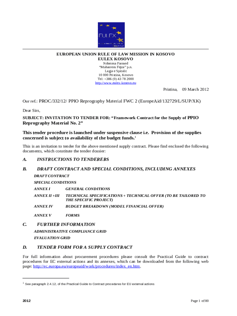 EuropeAid/132729/L/SUP/XK/Framework Contract for PPIO ... Doc Template ...