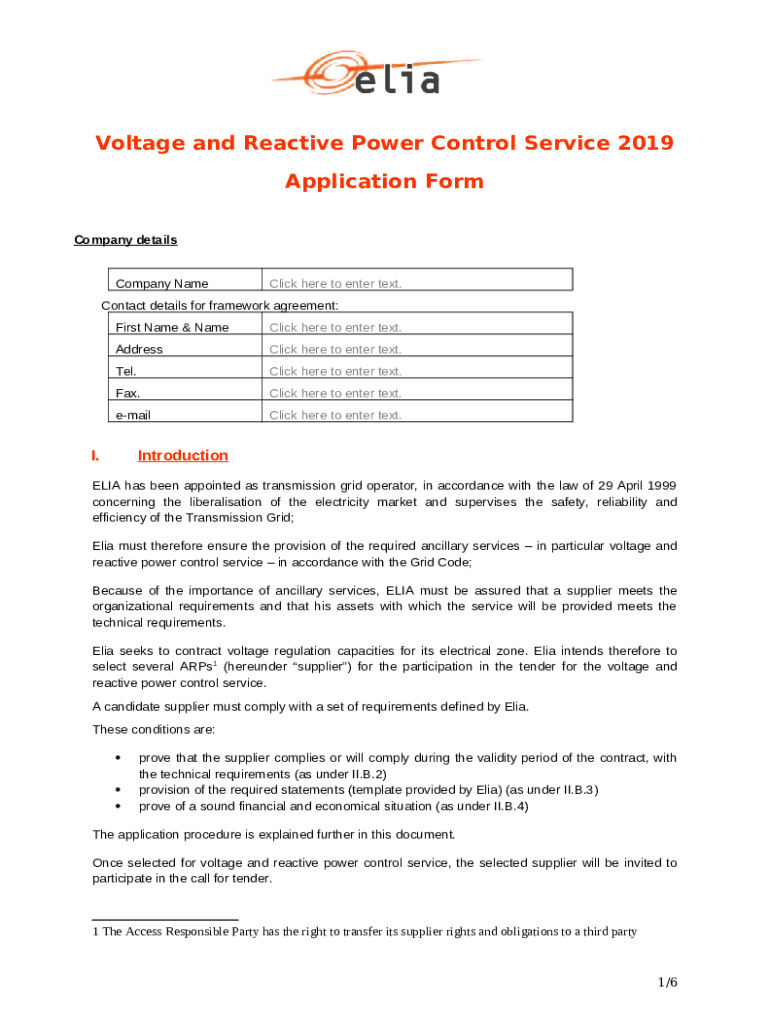Voltage and Reactive Power Control Service Framework ... - Elia Doc Template | pdfFiller