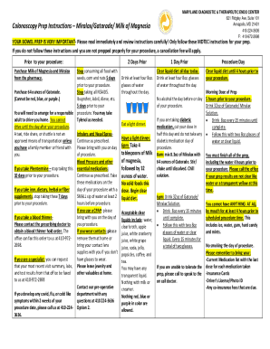 Fillable Online Colonoscopy Prep InstructionsMiralax/Gatorade/ Milk of ...
